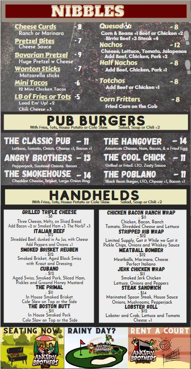 Angry Brothers Pub Menu (Update 2026)
